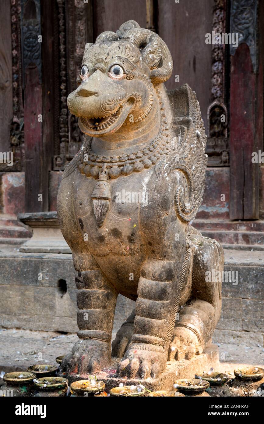 Stone guard sarabhas at Changu Narayan Temple in Kathmandu Valley ...
