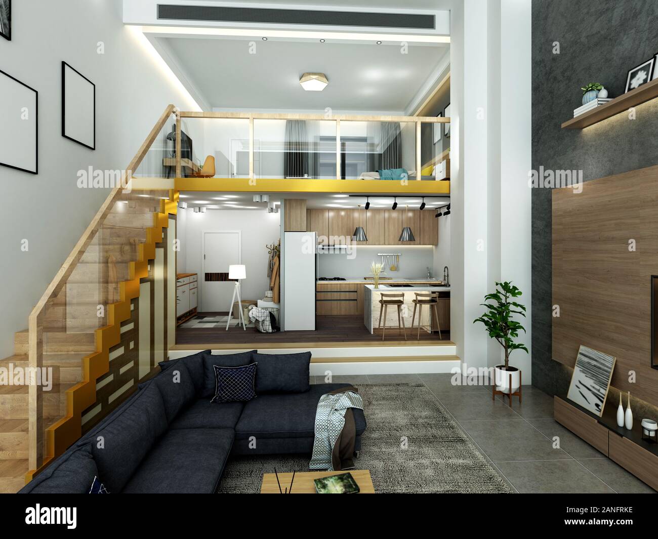 3d render of villa house interior Stock Photo - Alamy