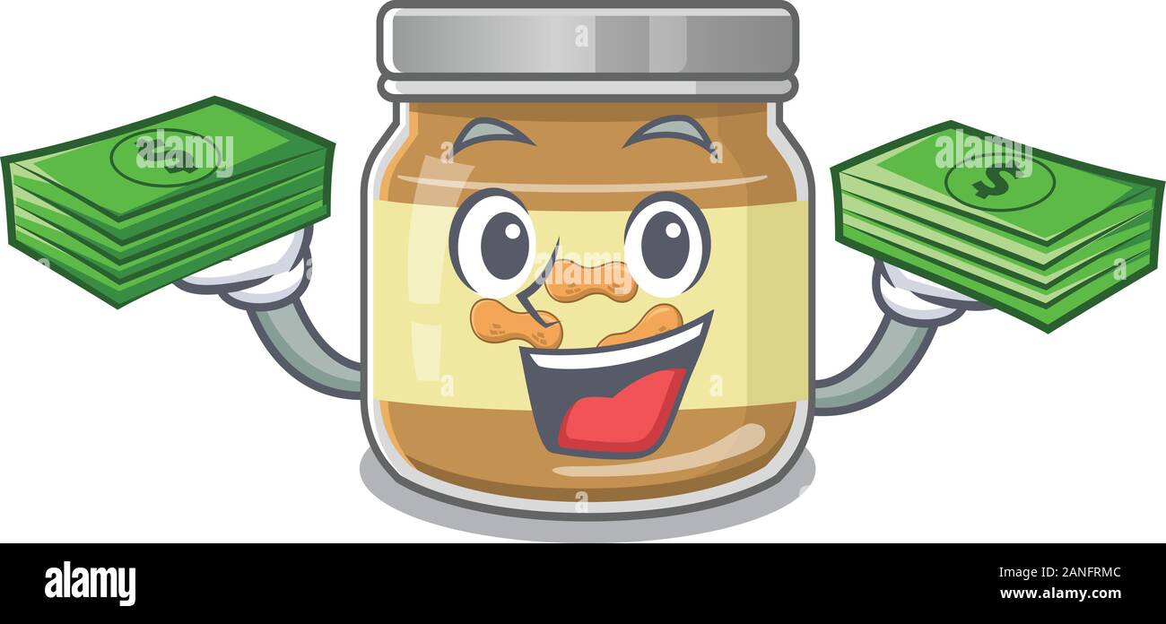 happy rich peanut butter character with money on hands Stock Vector ...