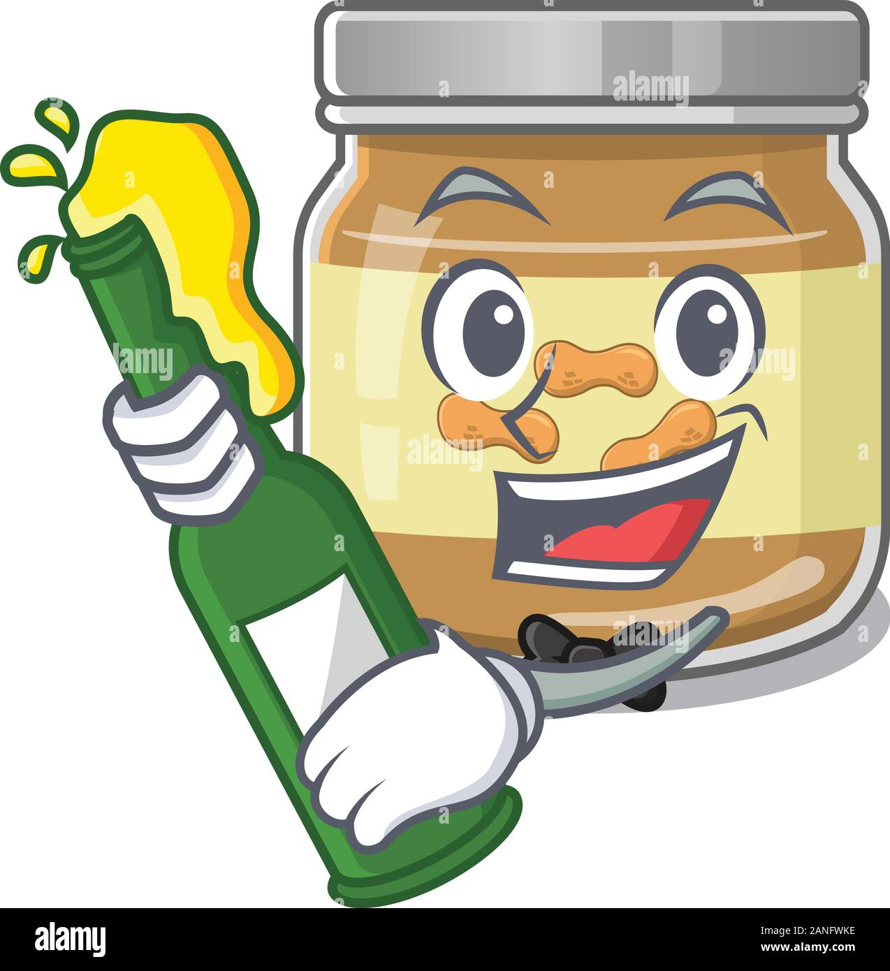 mascot cartoon design of peanut butter with bottle of beer Stock Vector ...