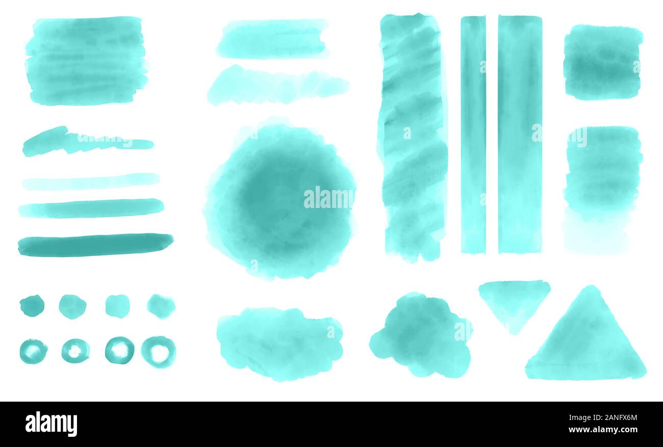 Teal watercolor blot, daub, splat, shapes, brush strokes for decorative ...