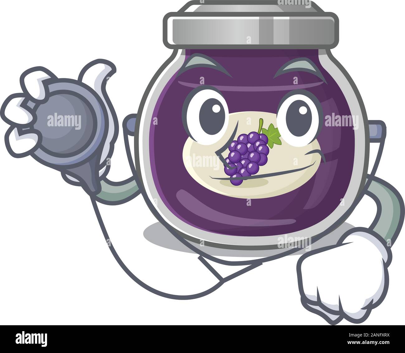 Smart and cool grape jam cartoon character in a Doctor with tools Stock ...