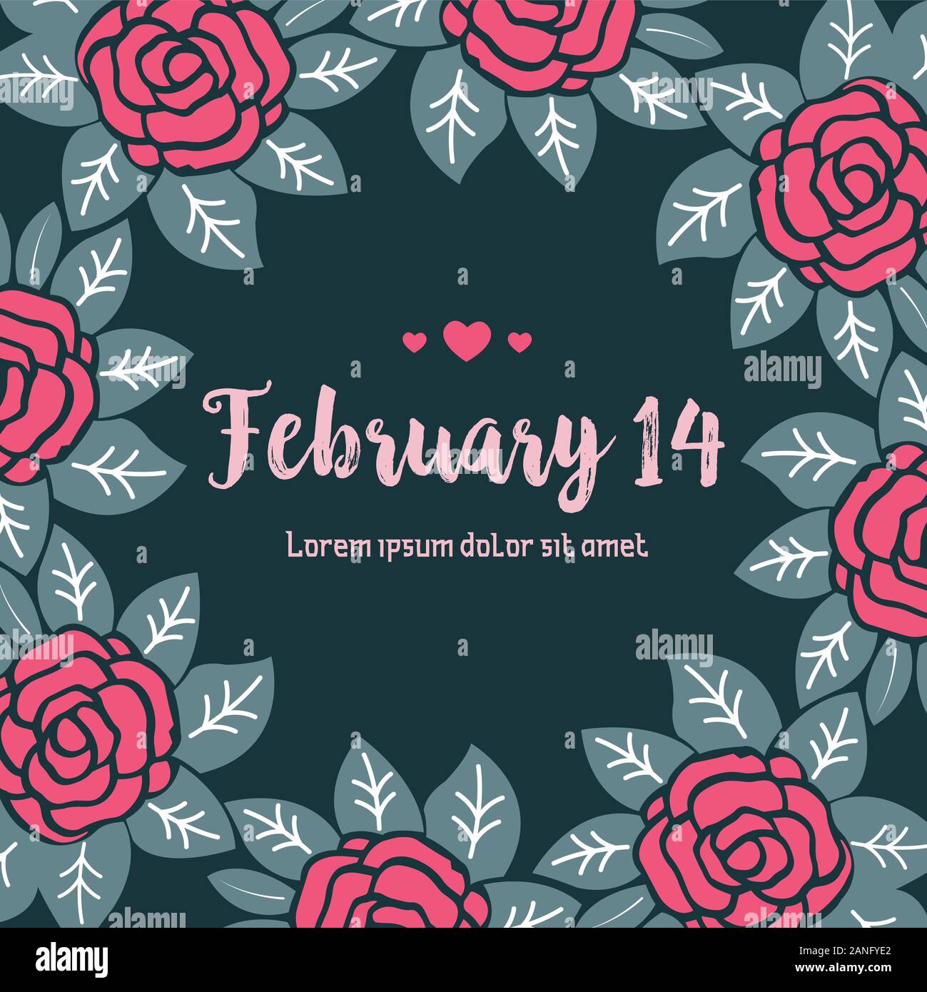 Modern shape of leaf and pink rose flower frame, for romantic 14 ...