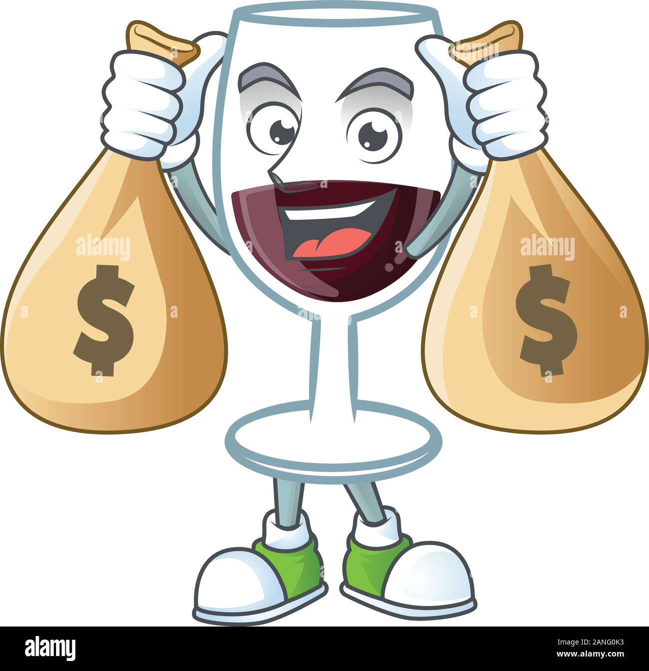 A picture of rich red glass of wine cartoon character with two money ...