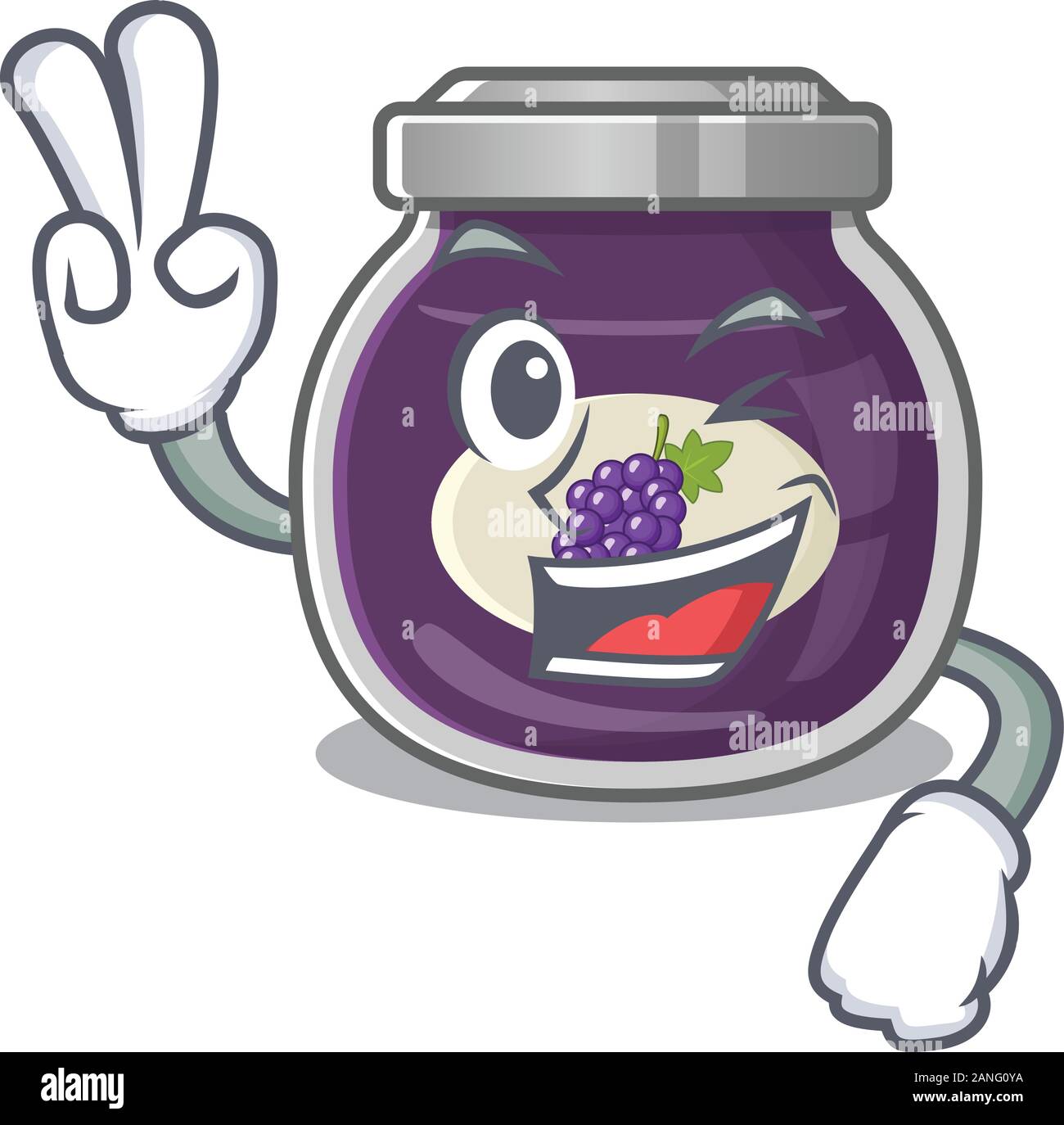 Smiley mascot of grape jam cartoon Character with two fingers Stock ...