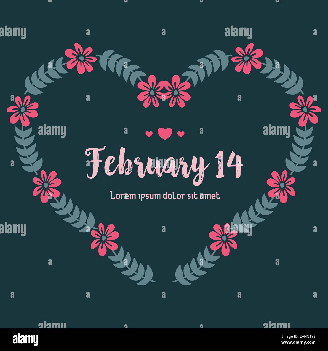 Romantic invitation card design for 14 February, with leaf and wreath ...