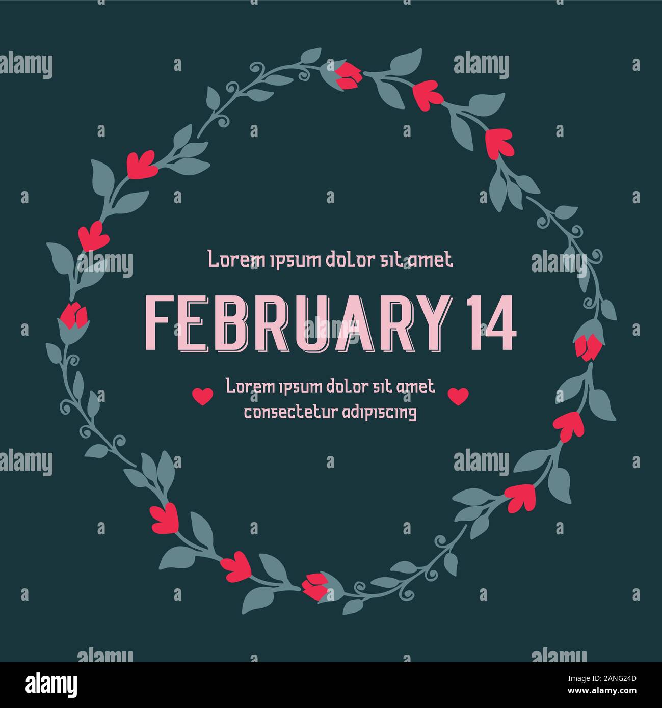 Template design for 14 February, with beautiful leaf and wreath frame ...