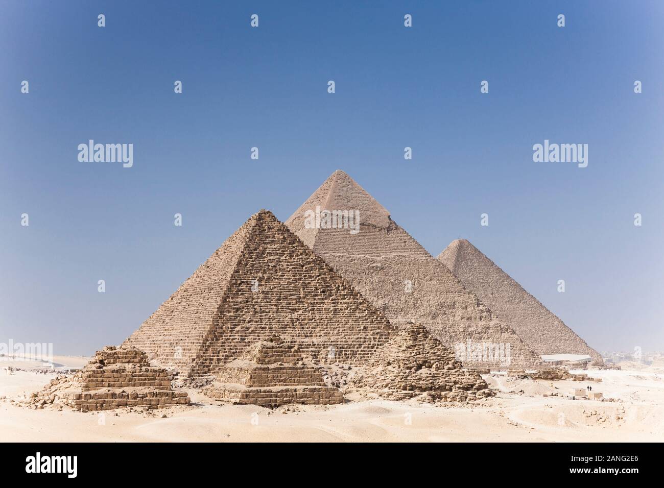 The great pyramids of Giza, The three great pyramids, view from desert ...
