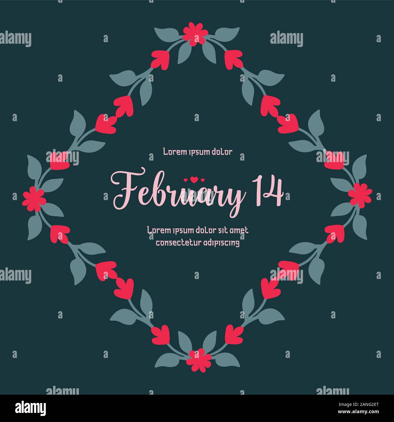 Simple pattern of leaf and red flower frame, for 14 February unique ...