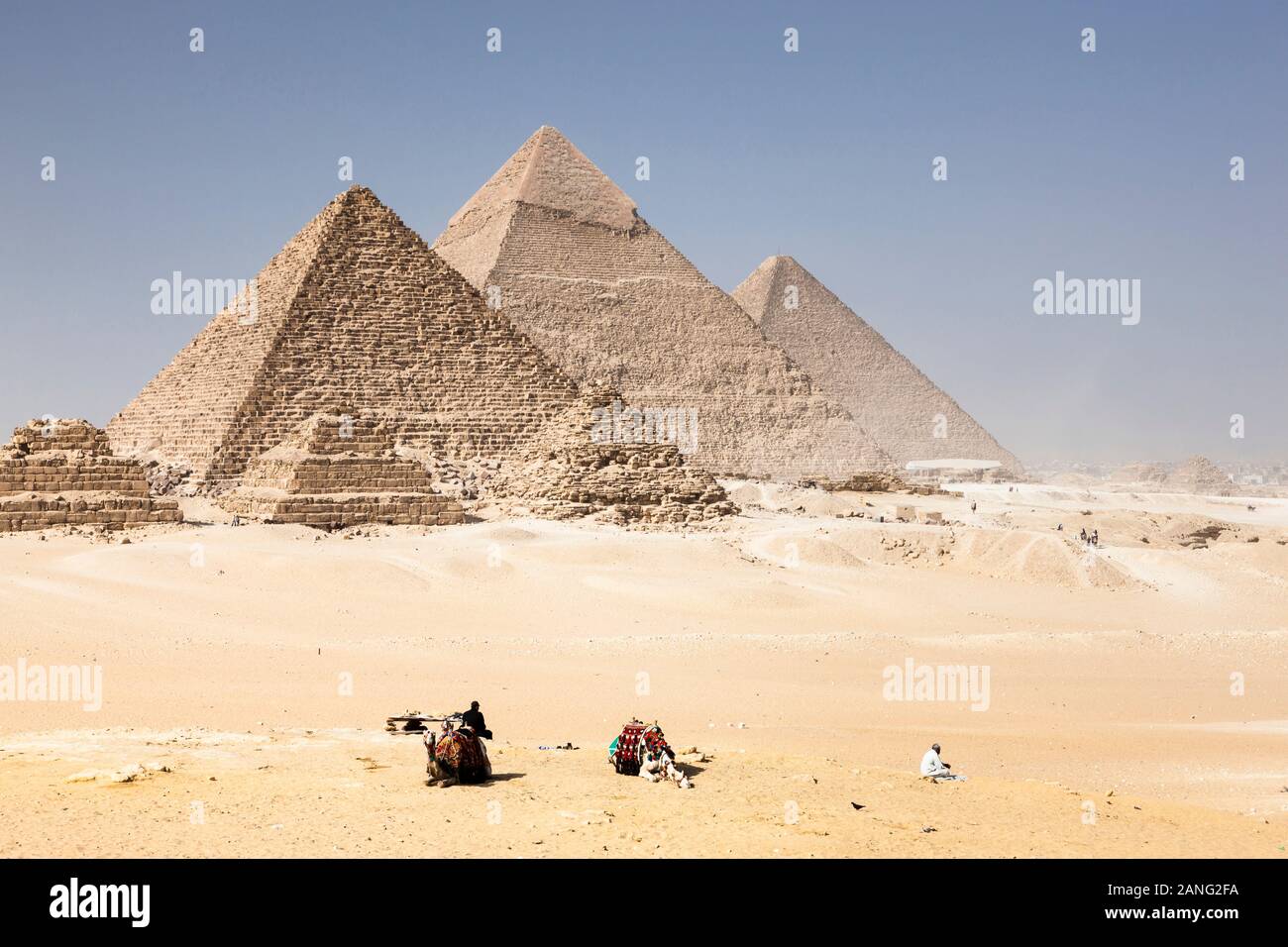 The great pyramids of Giza, The three great pyramids, view from desert ...