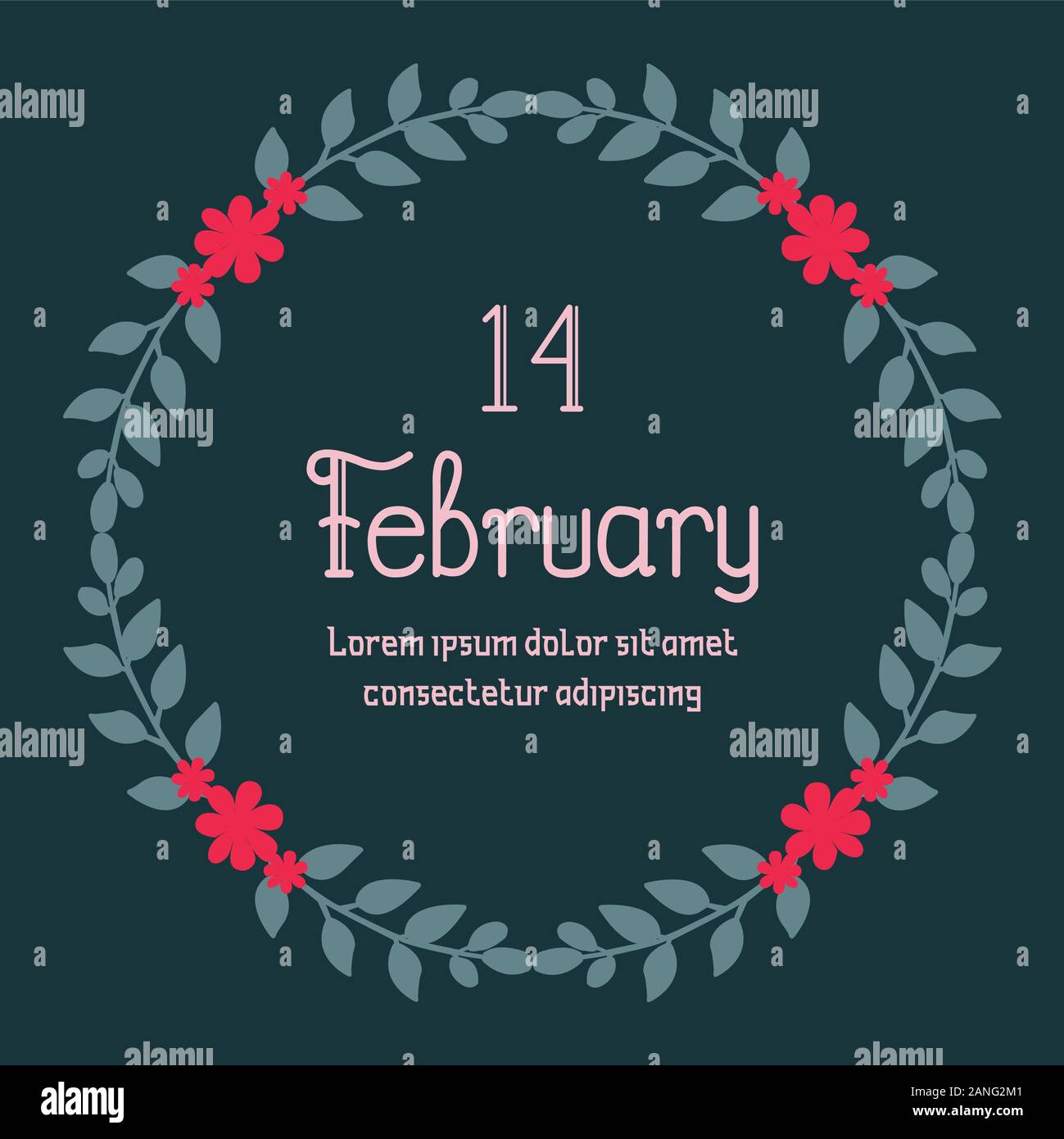 Simple pattern of leaf and red flower frame, for 14 February unique ...