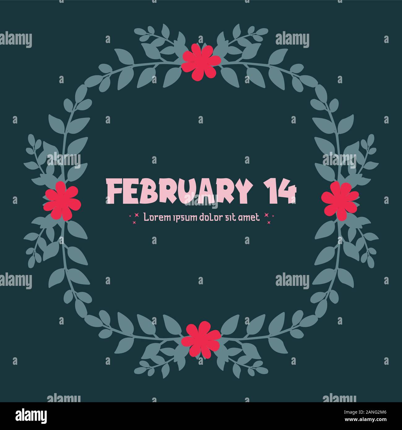 The 14 February greeting card decoration, with beautiful leaf and red ...