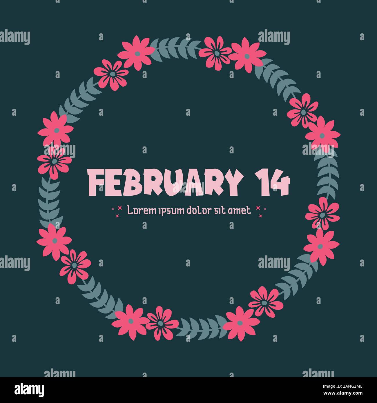 Romantic invitation card design for 14 February, with leaf and wreath ...