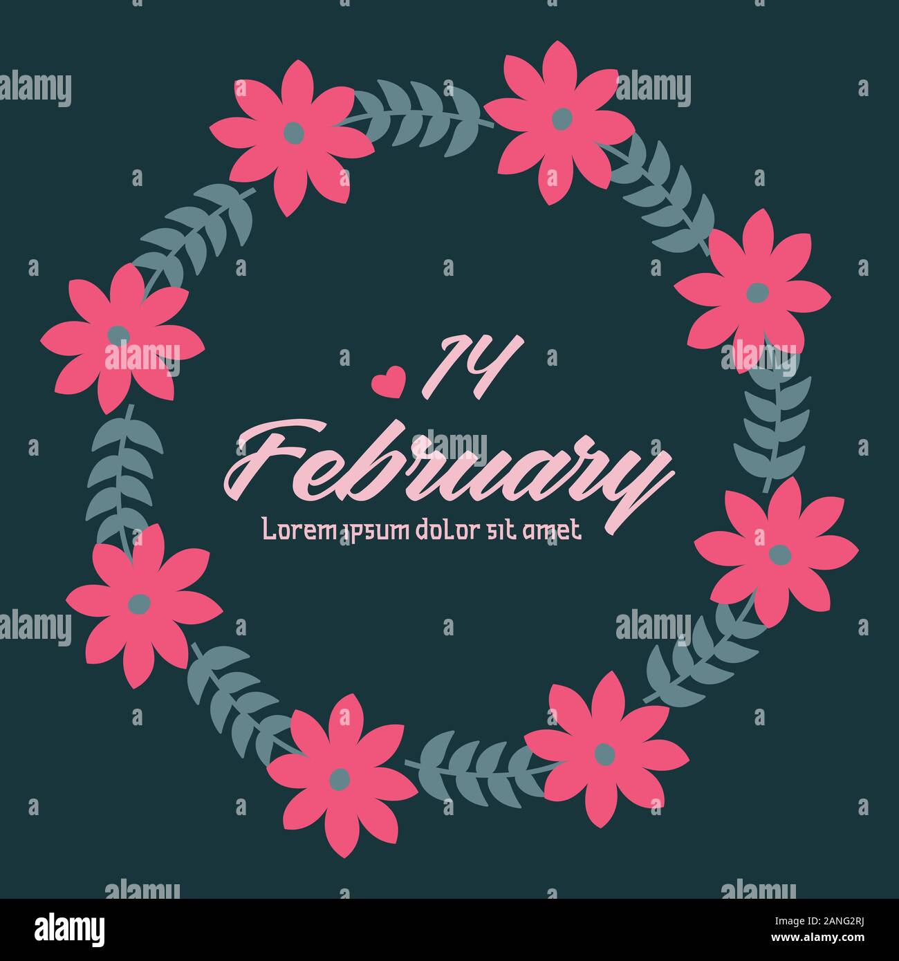 Romantic invitation card design for 14 February, with leaf and wreath ...