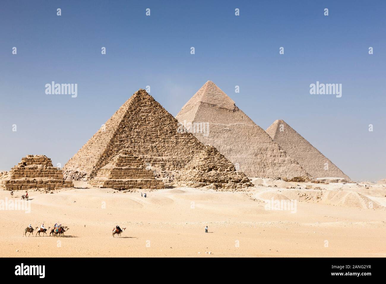 The great pyramids of Giza, The three great pyramids, view from desert ...