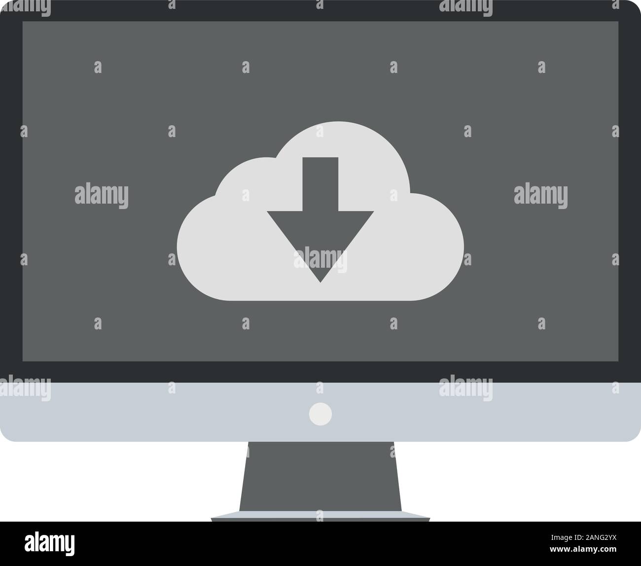 Desktop monitor with download sign line icon. Computer screen with ...