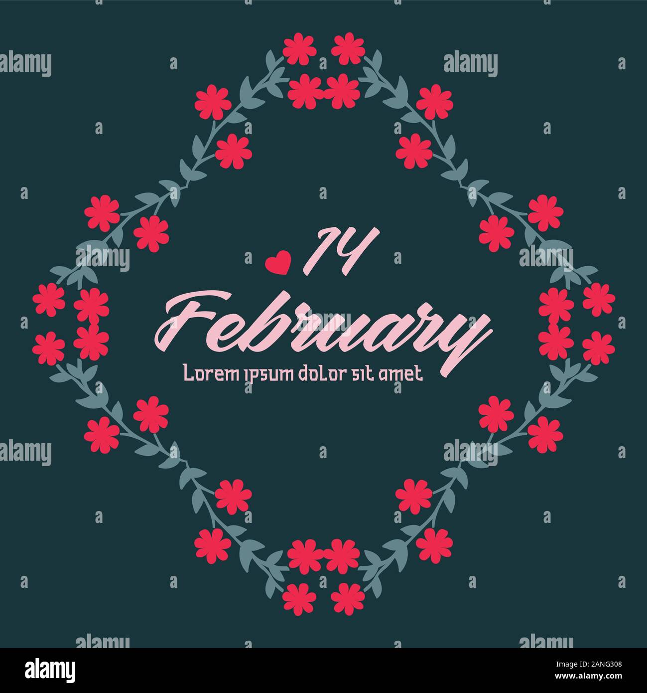 Template design for 14 February, with beautiful leaf and wreath frame ...