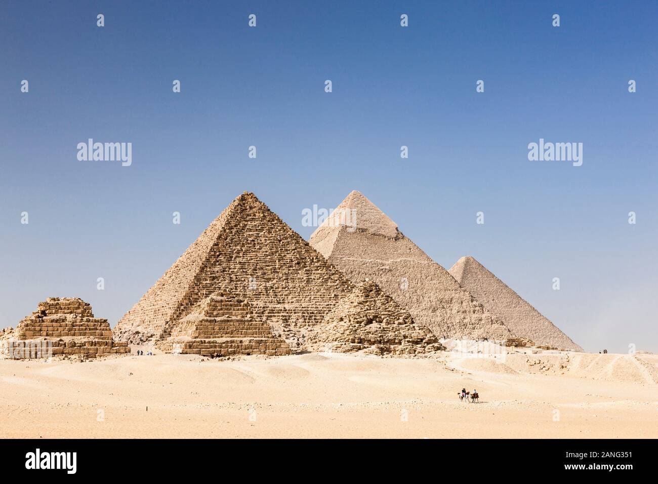 The great pyramids of Giza, The three great pyramids, view from desert ...