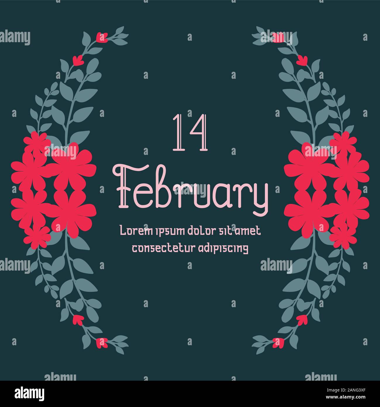 The 14 February greeting card decoration, with beautiful leaf and red ...