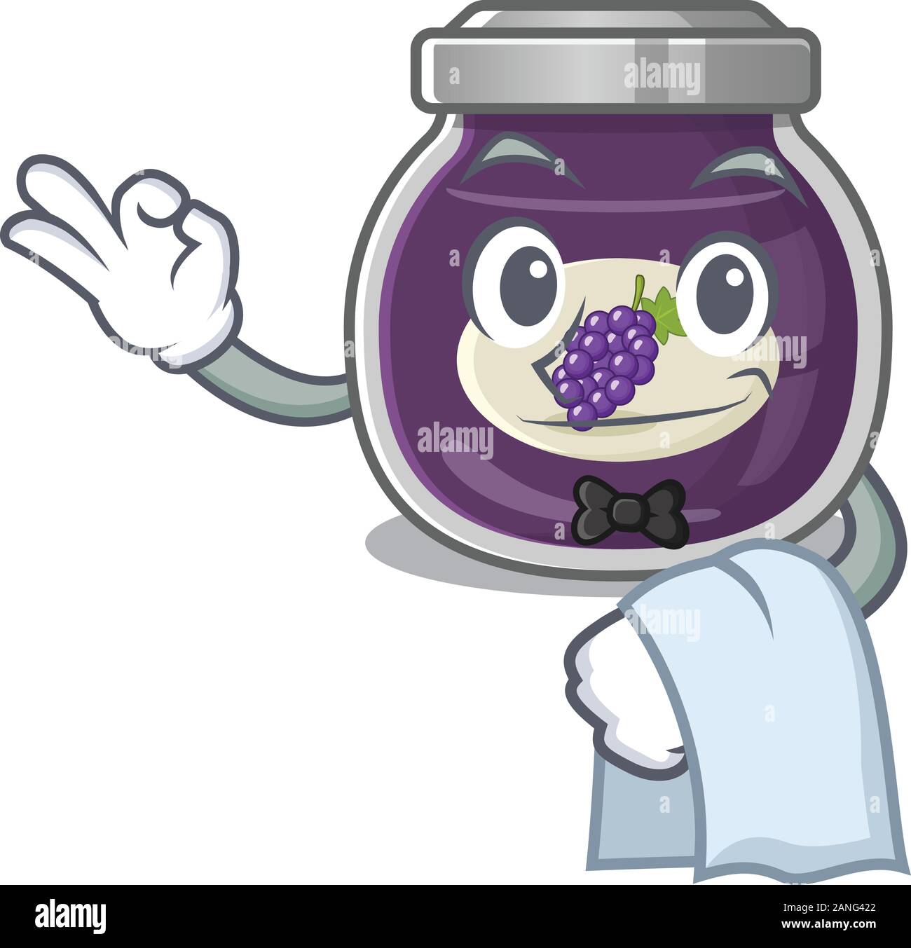 Friendly grape jam Character stand as a Waiter character Stock Vector ...