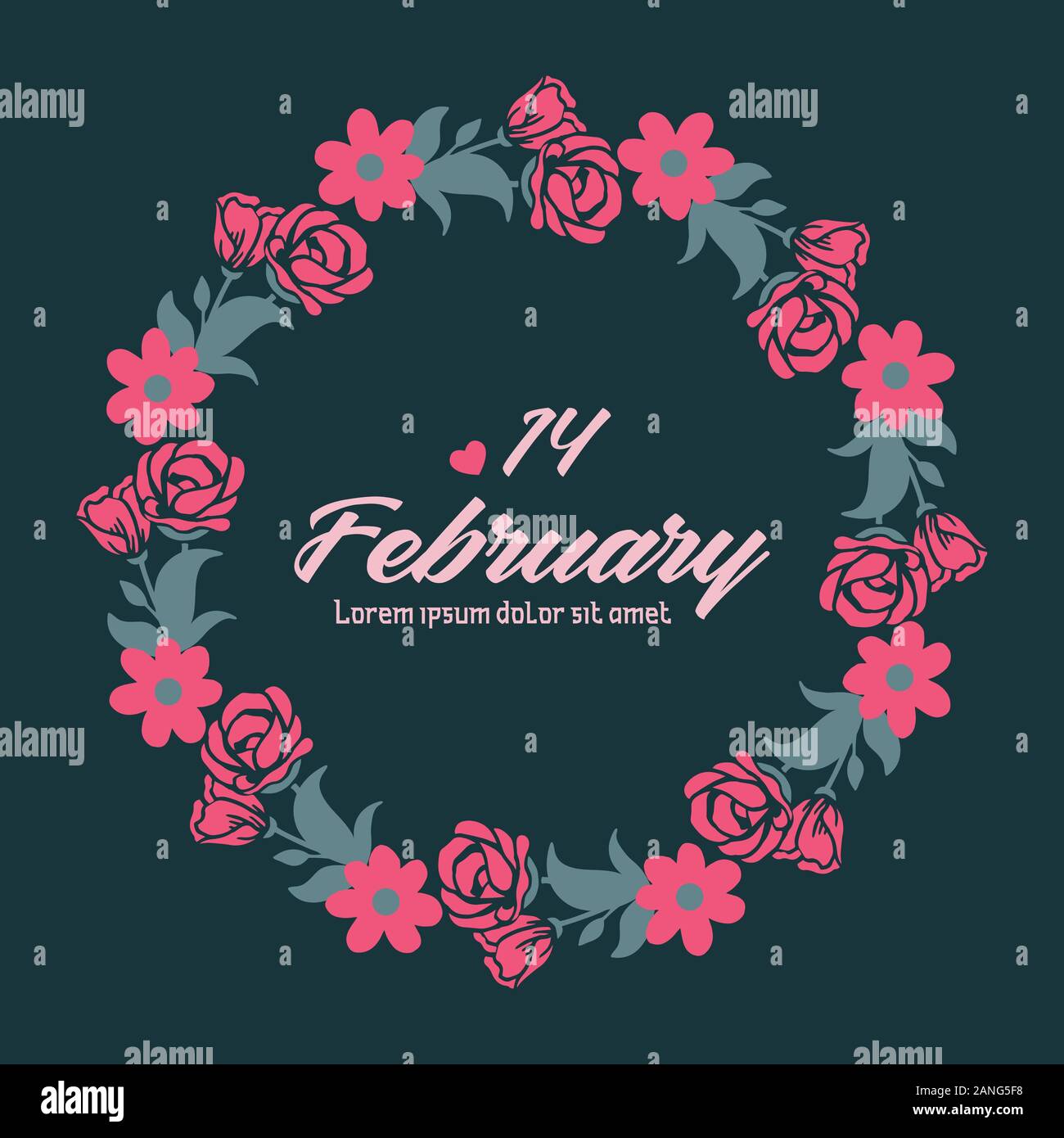 Vintage shape of leaf and pink rose floral frame, for 14 February ...