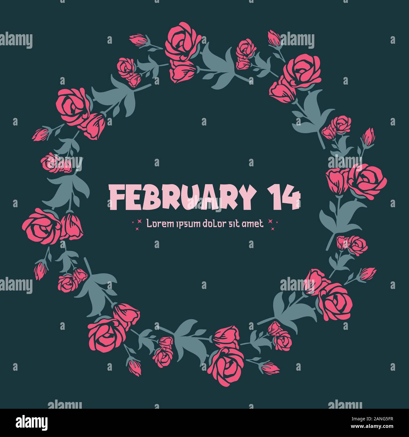 Vintage shape of leaf and pink rose floral frame, for 14 February ...