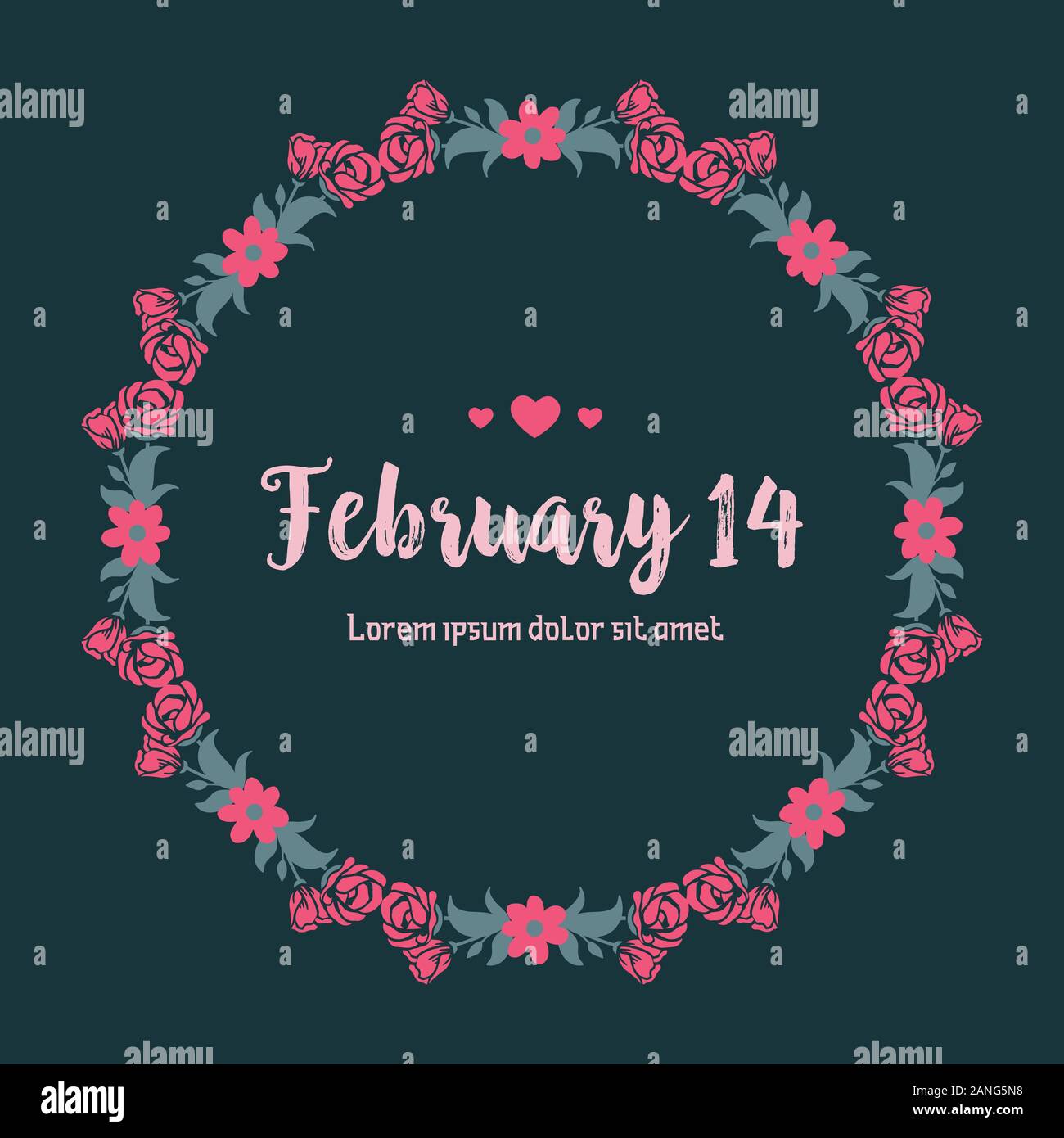 Vintage shape of leaf and pink rose floral frame, for 14 February ...