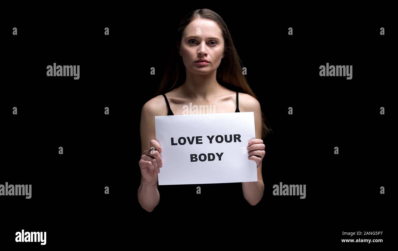 Woman showing love your body sign, accepting individuality as beauty ...