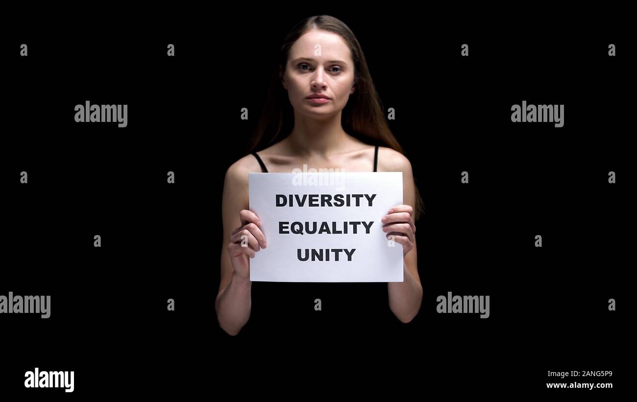 Woman showing diversity equality unity sign, multicultural relations ...