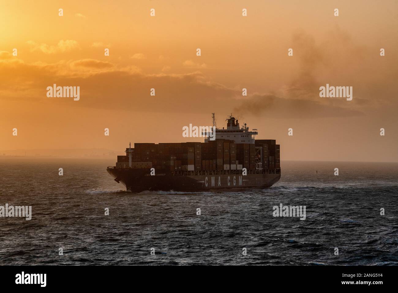 Container ship CMA CGM America laden with containers approaching the ...