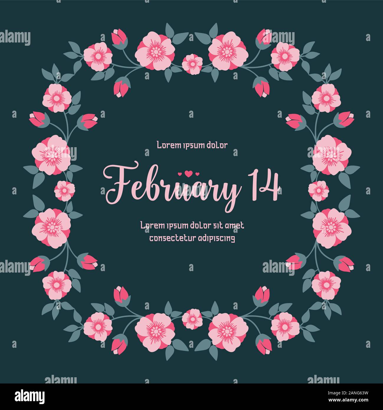 Ornate of leaf and floral frame, for seamless 14 February greeting card ...
