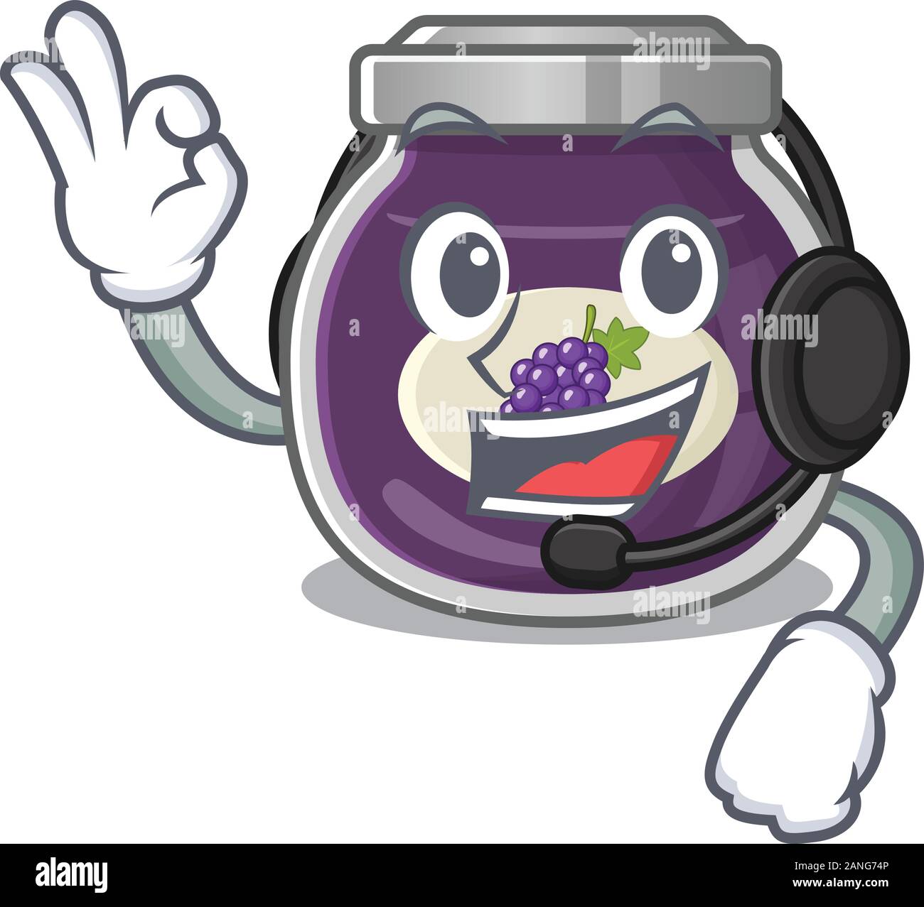 Smiley grape jam cartoon character design wearing headphone Stock ...