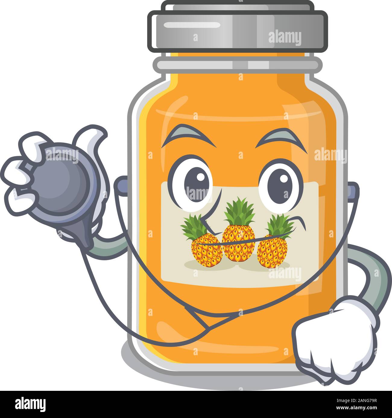 Smart and cool pineapple jam cartoon character in a Doctor with tools ...