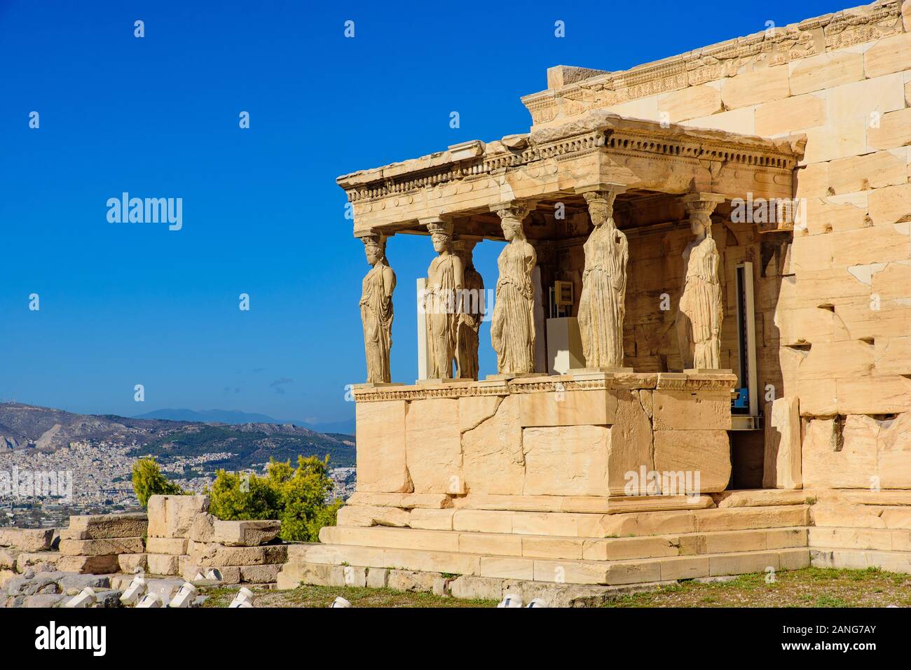 Porch of the Maidens, the porch of Erechtheion at Acropolis in Athens ...