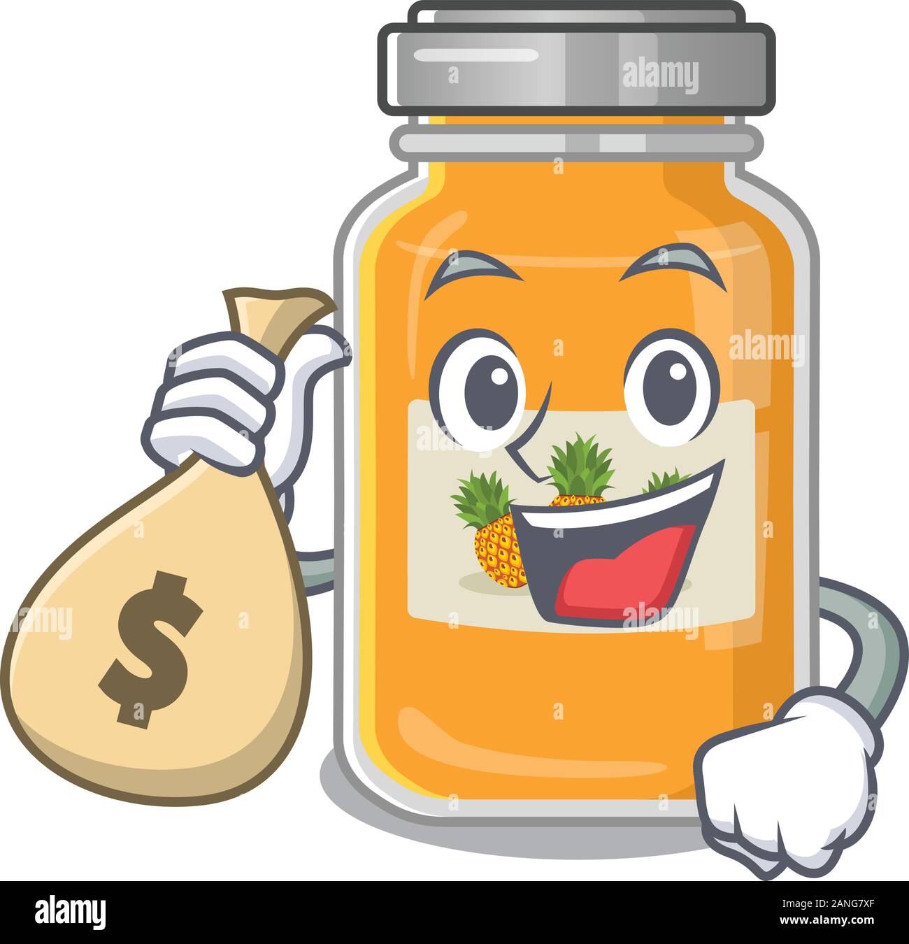 Happy rich pineapple jam cartoon character with money bag Stock Vector ...