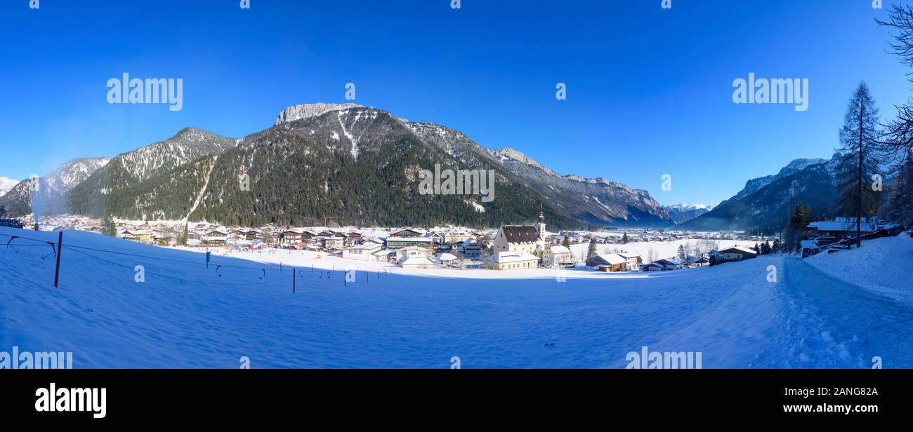 Waidring: church, village, mountain Steinplatte in Kitzbüheler Alpen ...