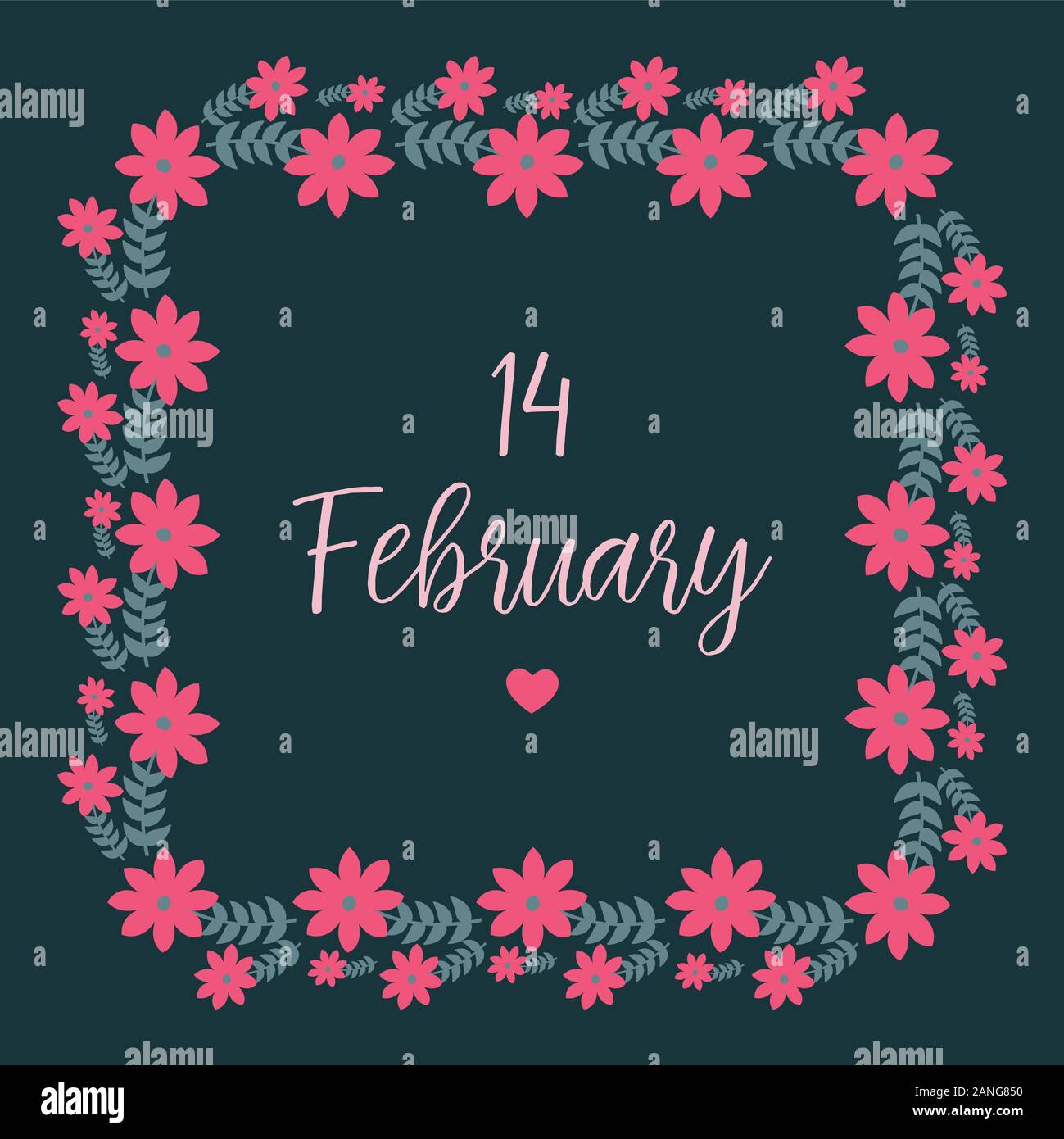 Decorative frame with seamless of leaf and pink wreath, for elegant 14 ...