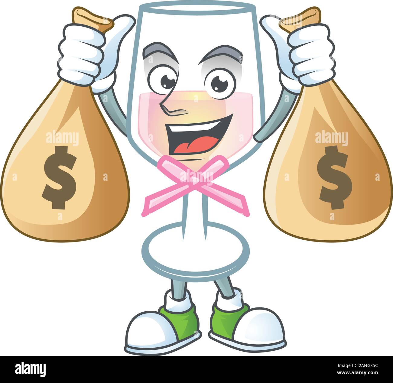 A picture of rich pink glass of wine cartoon character with two money ...