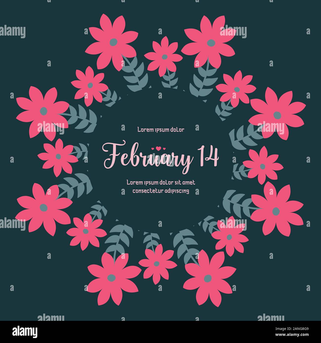 Decorative frame with seamless of leaf and pink wreath, for elegant 14 ...