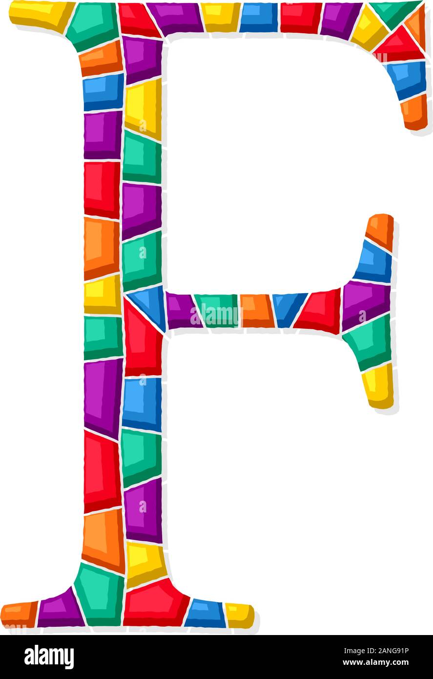 Letter F vector mosaic tiles composition in colors over white ...