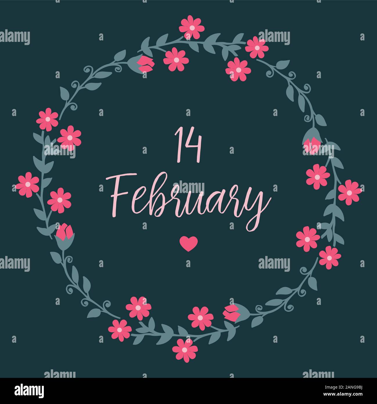 The elegant of leaf and pink flower frame, for 14 February greeting ...