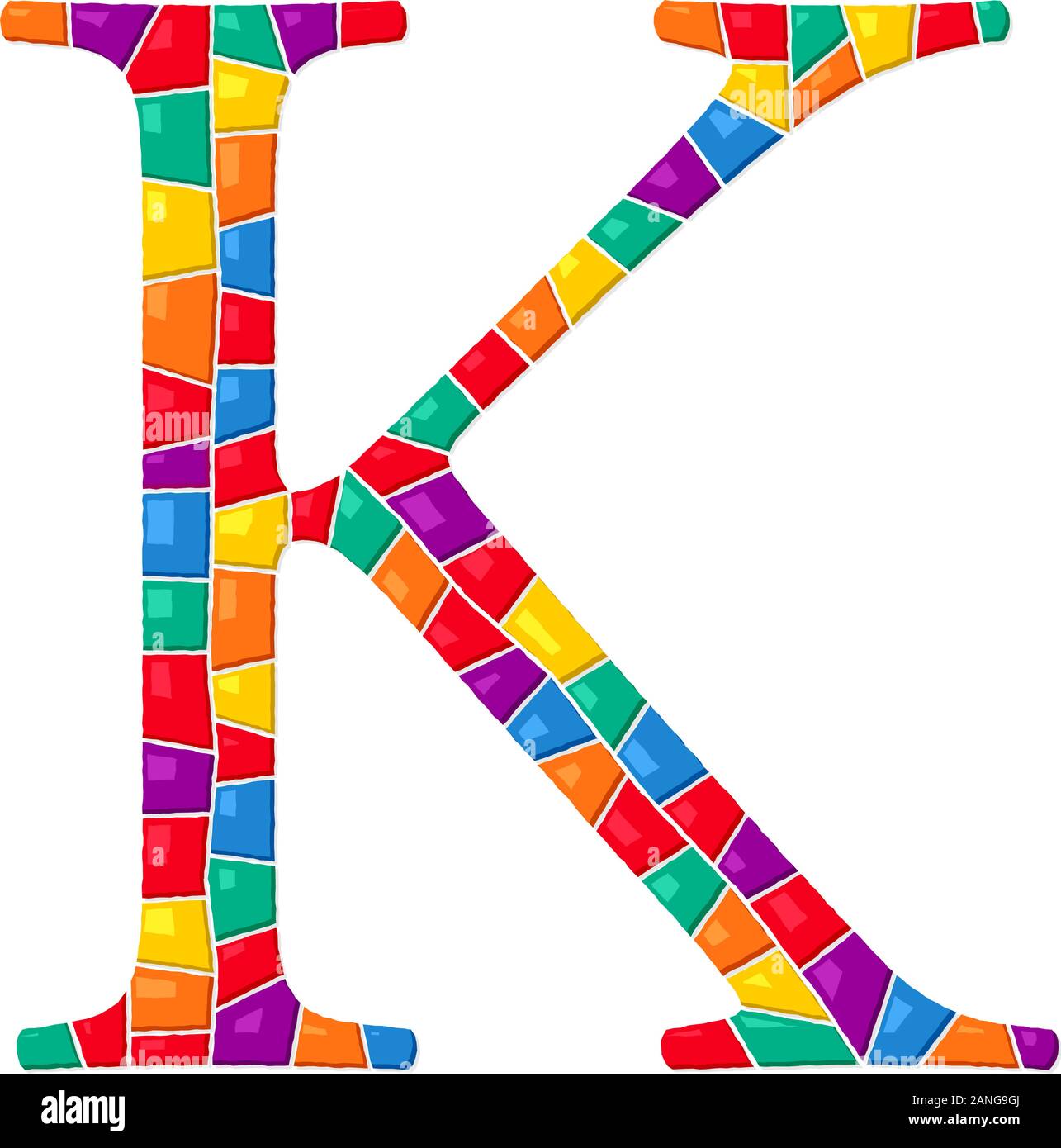 Letter K vector mosaic tiles composition in colors over white ...