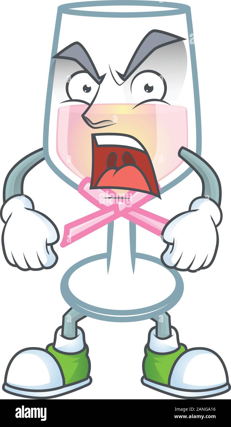 Pink glass of wine cartoon character design having angry face Stock ...