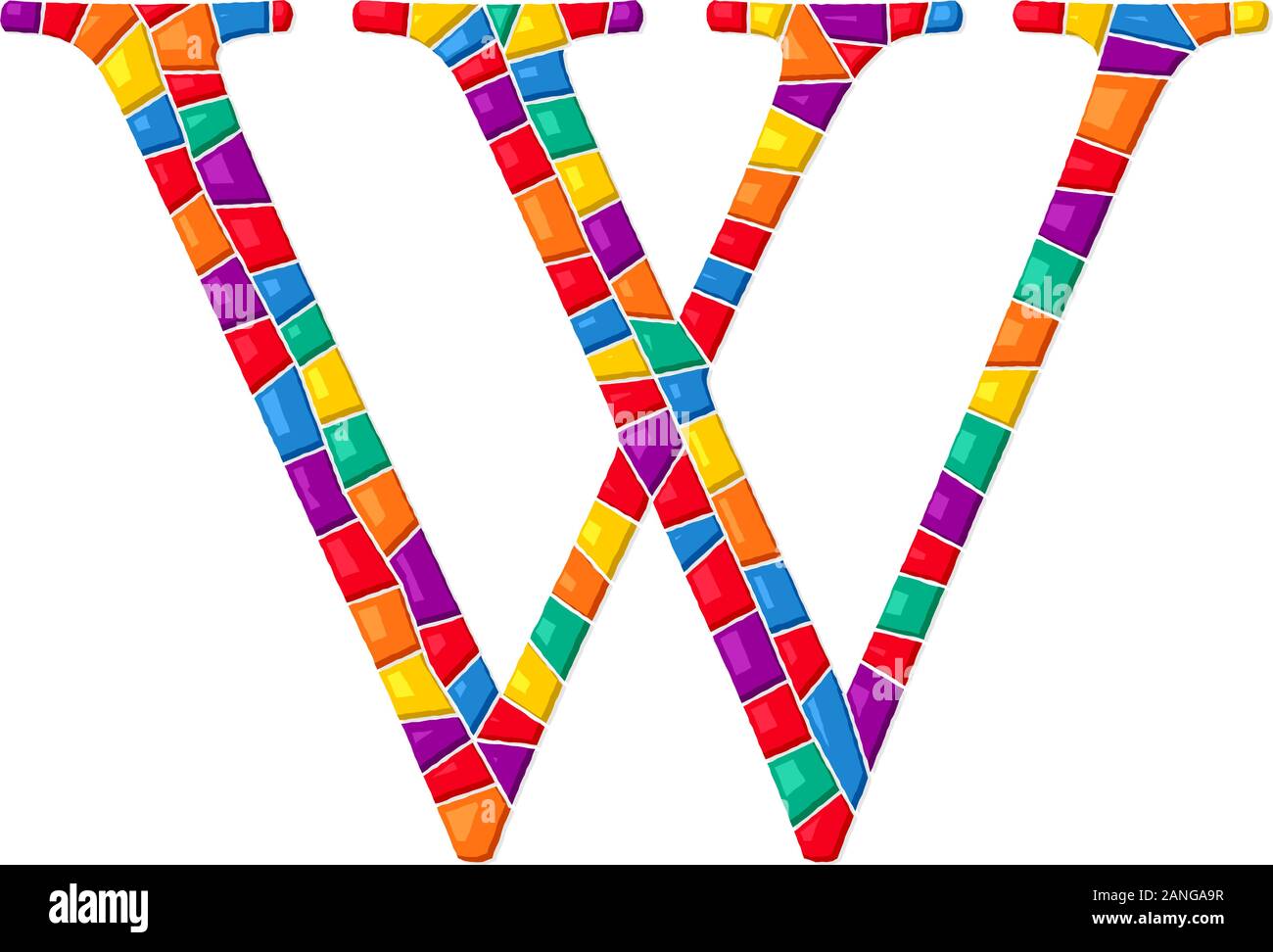 Letter W vector mosaic tiles composition in colors over white ...