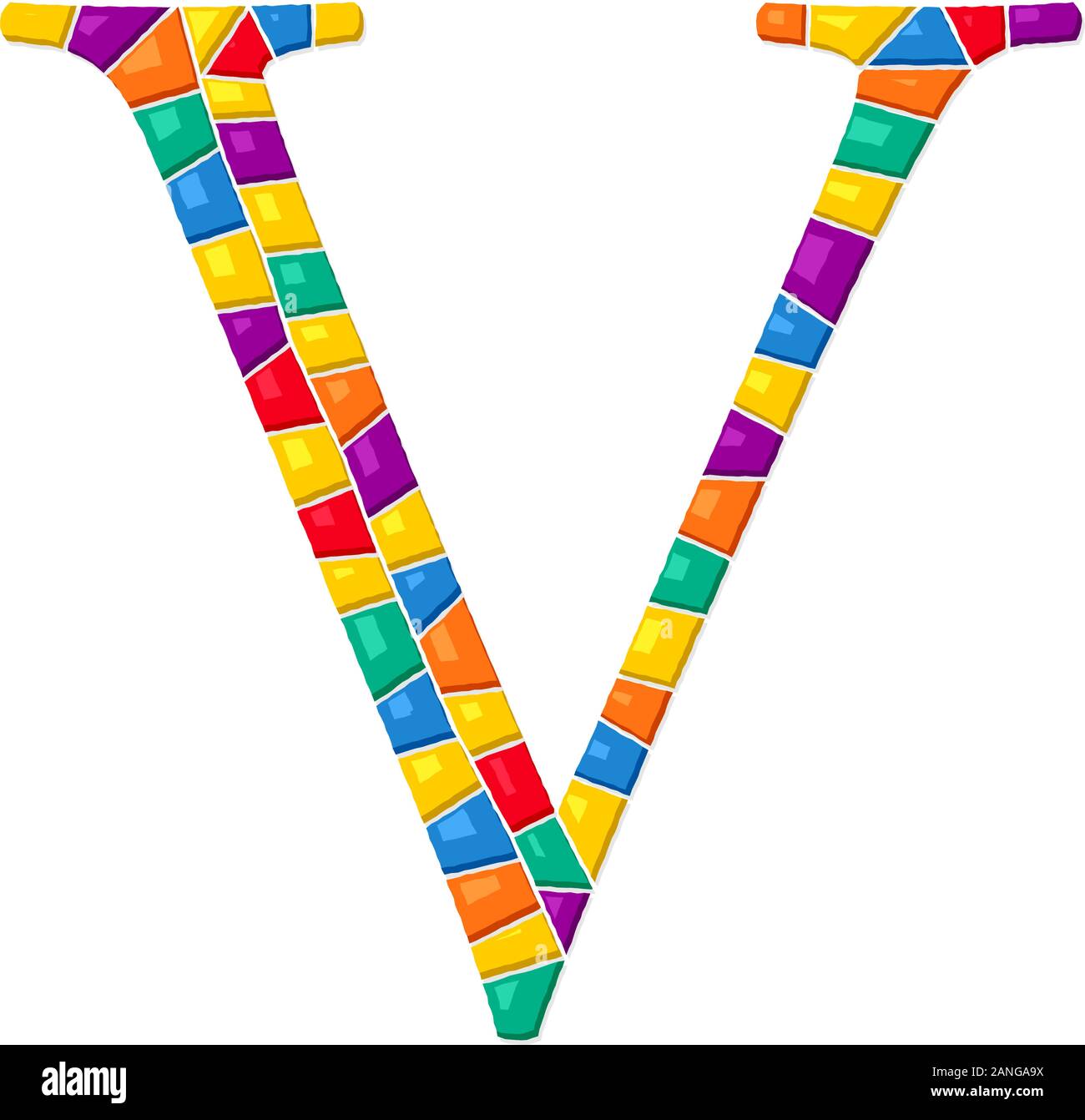 Letter V vector mosaic tiles composition in colors over white ...