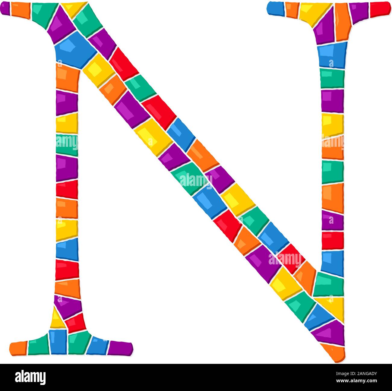 Letter N vector mosaic tiles composition in colors over white ...