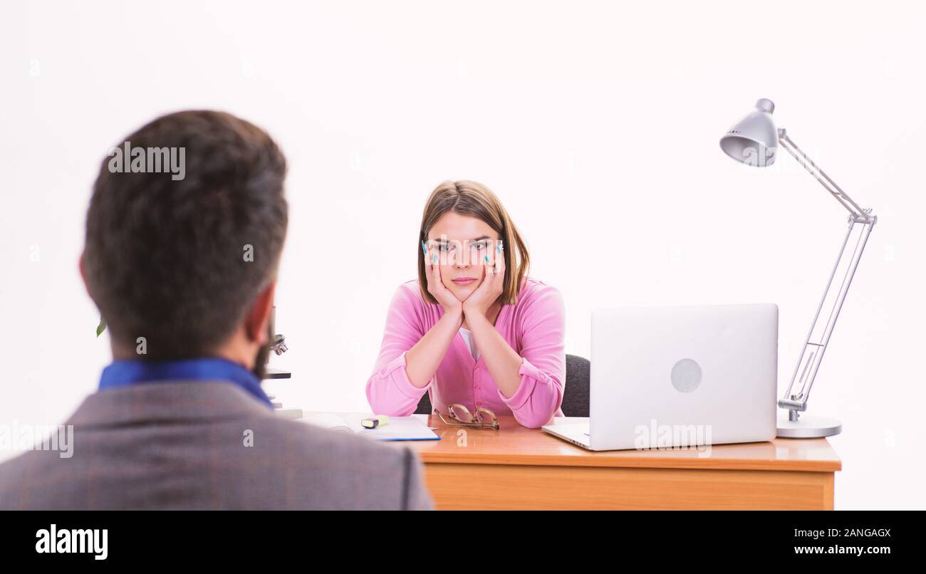 Fully engaged. Man applying for job. Human resource manager conducting ...