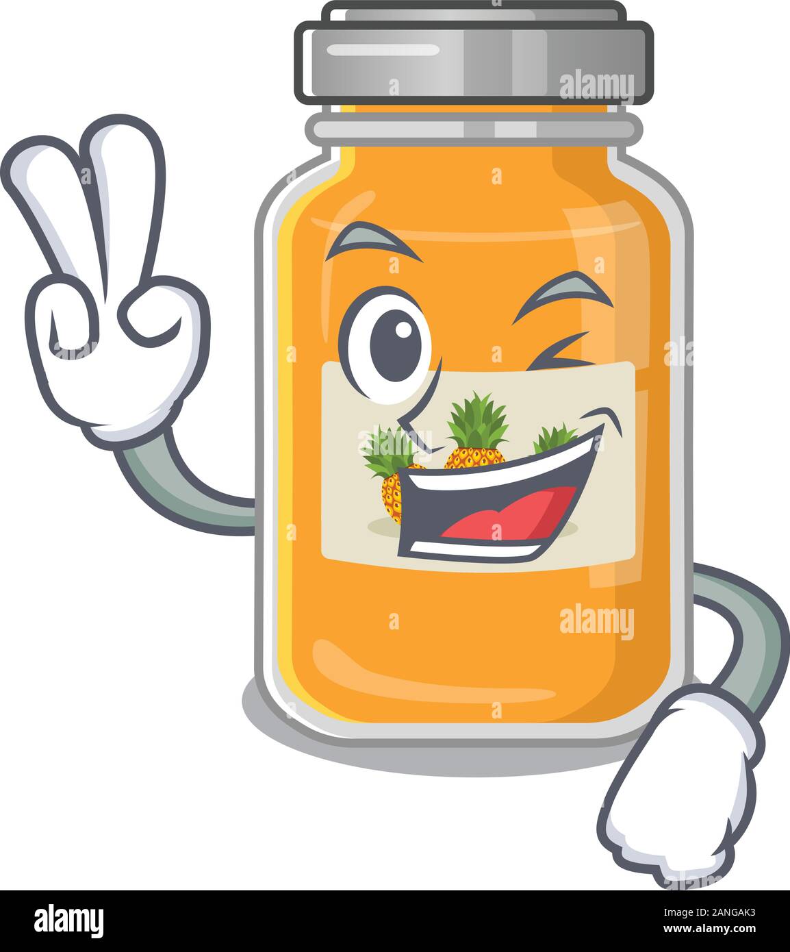 Smiley mascot of pineapple jam cartoon Character with two fingers Stock ...