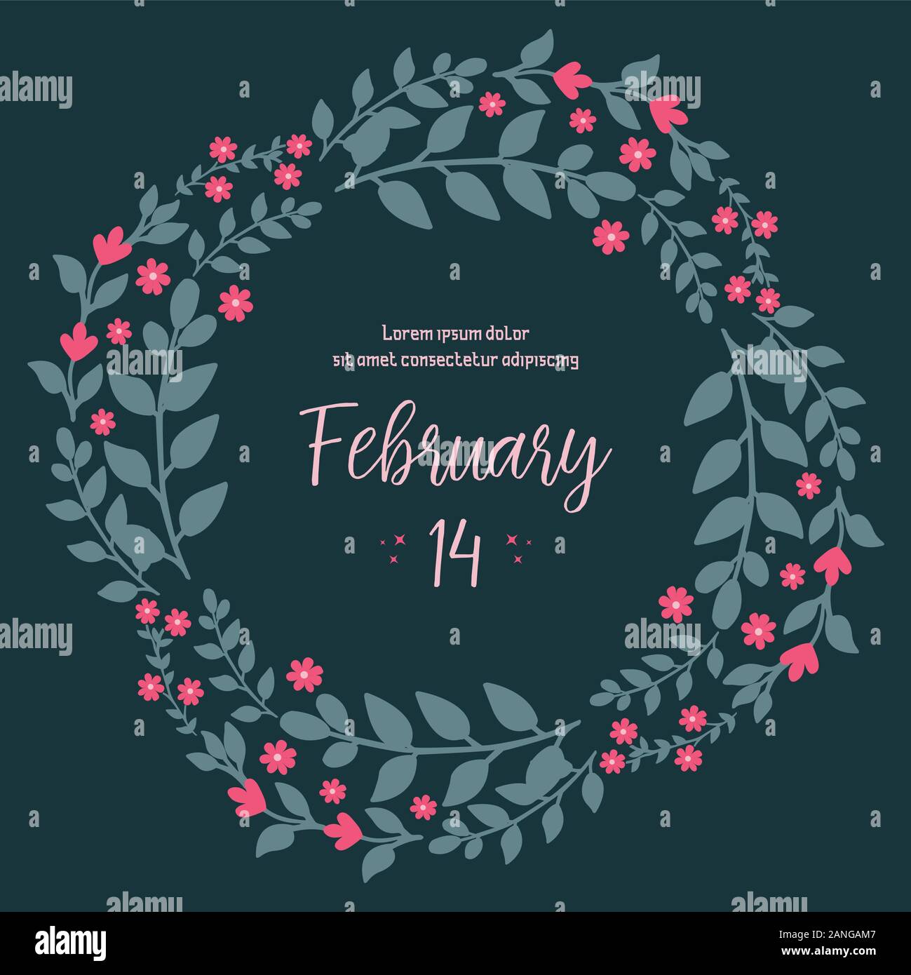 Elegant pattern of leaf and flower frame, for 14 February greeting card ...