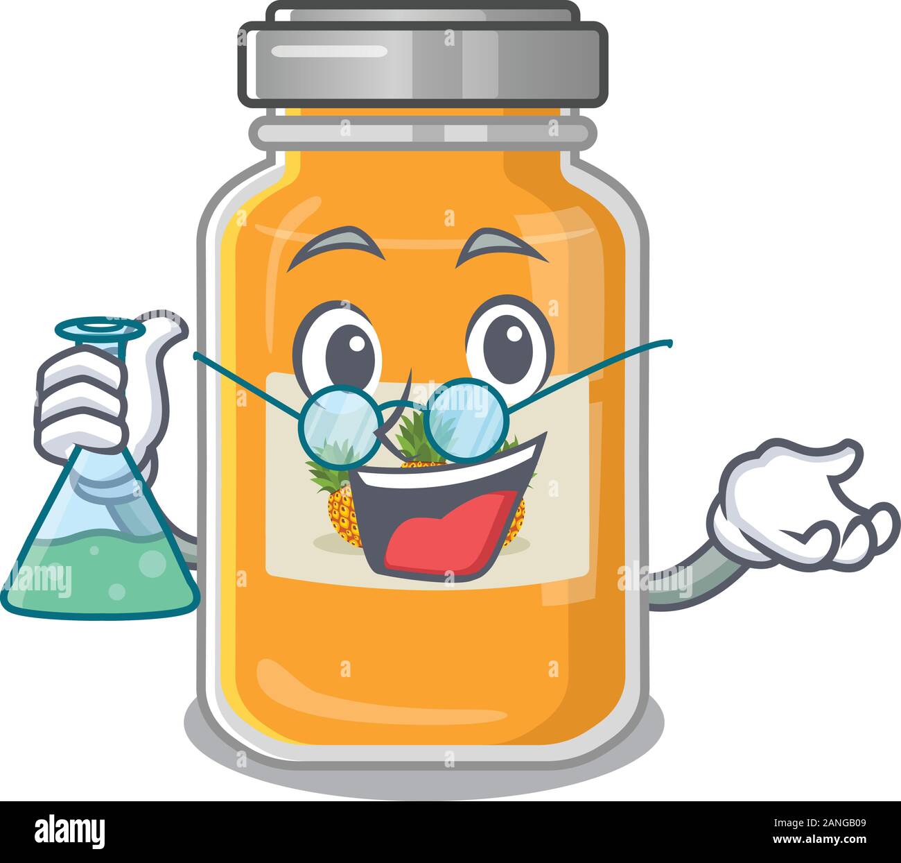 Smart Professor pineapple jam cartoon character with glass tube Stock ...